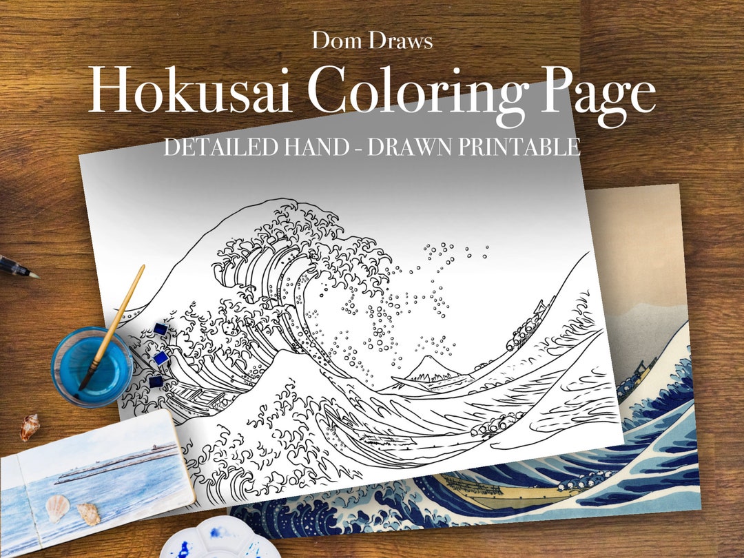 The Great Wave off Kanagawa Hokusai Katsushika, Adult Coloring Detailed ...