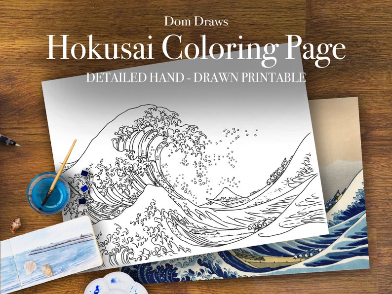 The Great Wave off Kanagawa Hokusai Katsushika, Adult Coloring Detailed ...