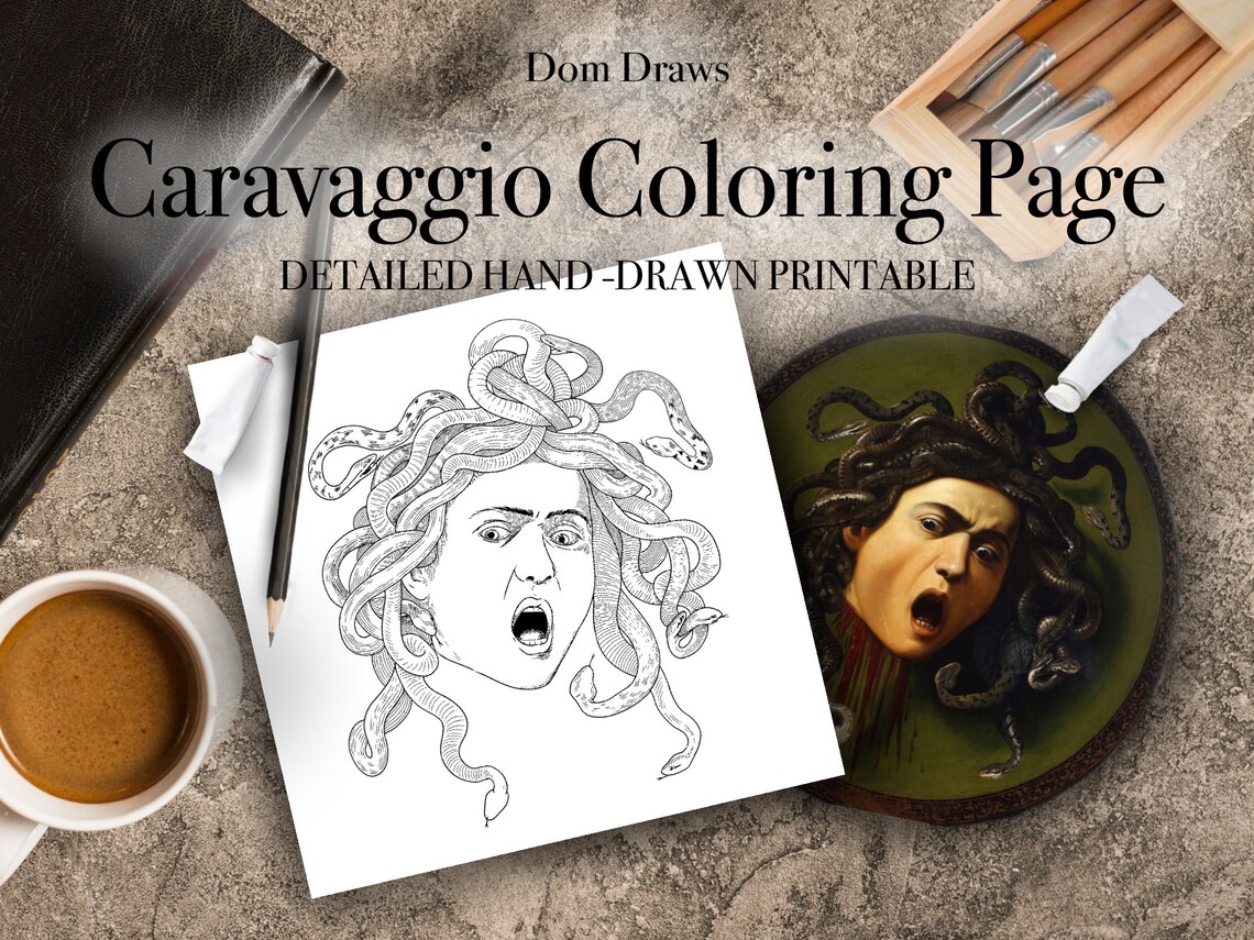 Adult Coloring Medusa Caravaggio Hand - Drawn Michelangelo Merisi ...