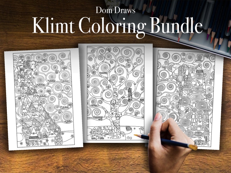 Gustav Klimt Coloring 3 Hand-drawn Printable Pages | Stoclet Frieze Set ...