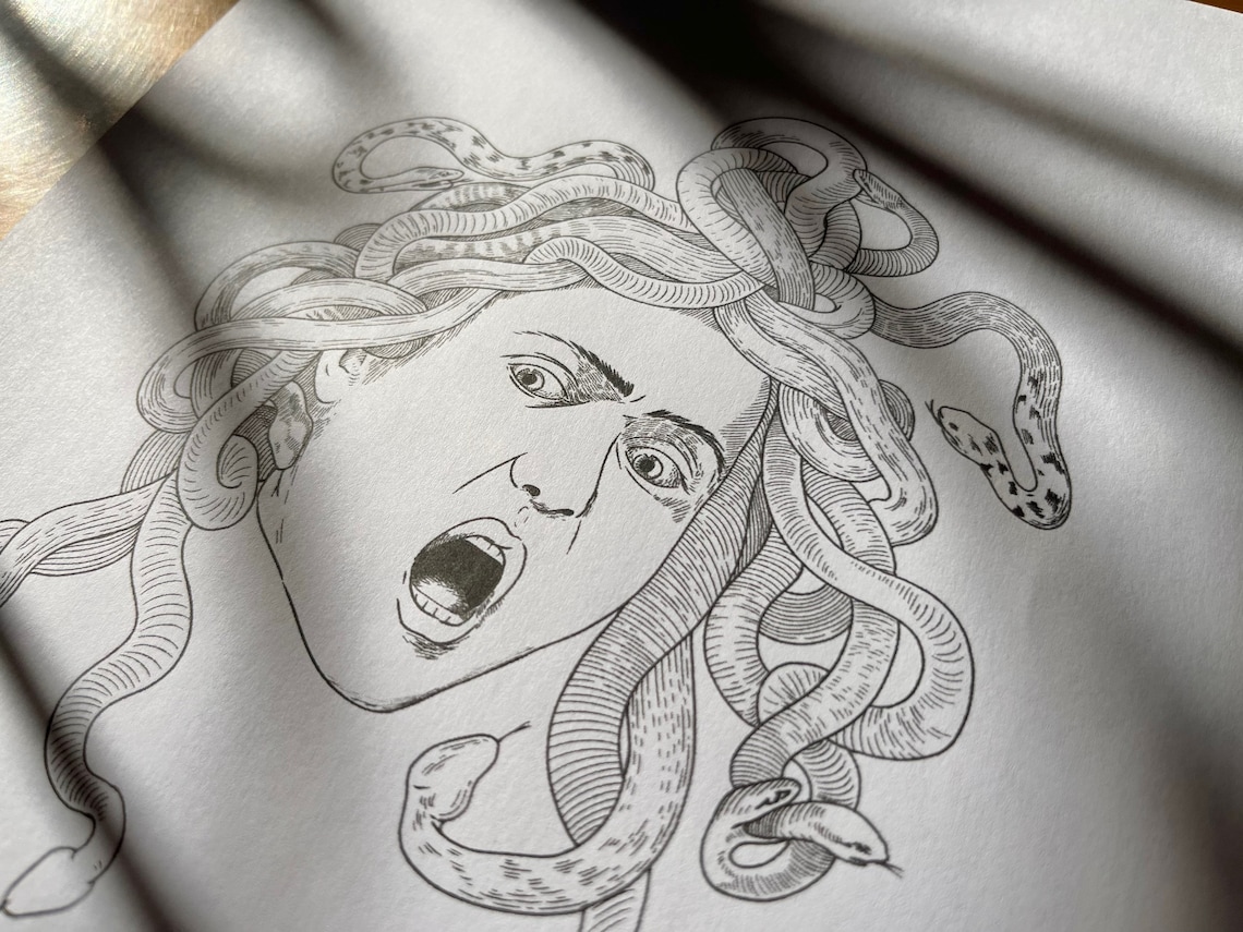 Adult Coloring Medusa Caravaggio Hand - Drawn Michelangelo Merisi ...