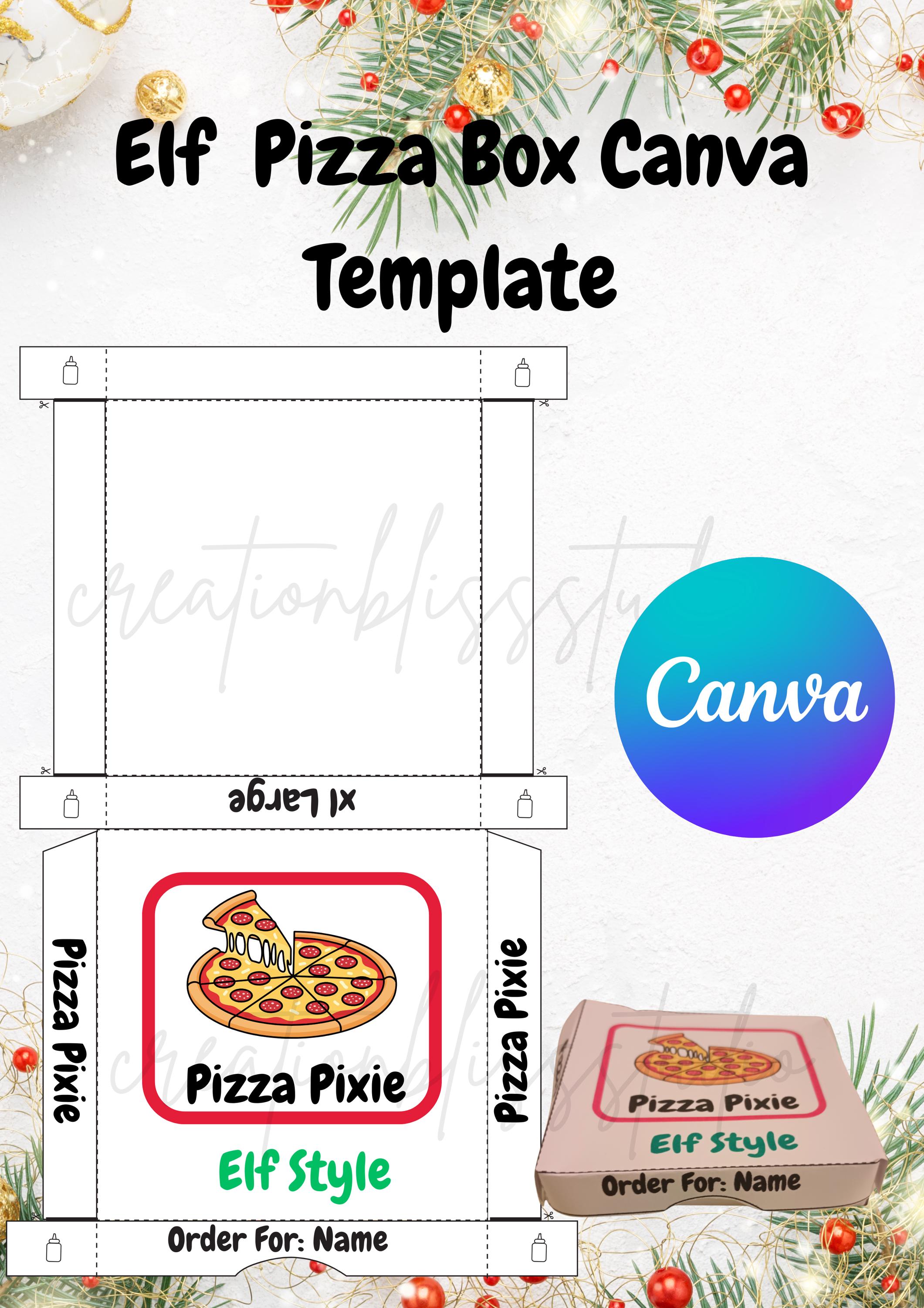 Elf Mini Pizza Box Template Canva, Elf Prop Printable, 4x4 Elf Pizza ...
