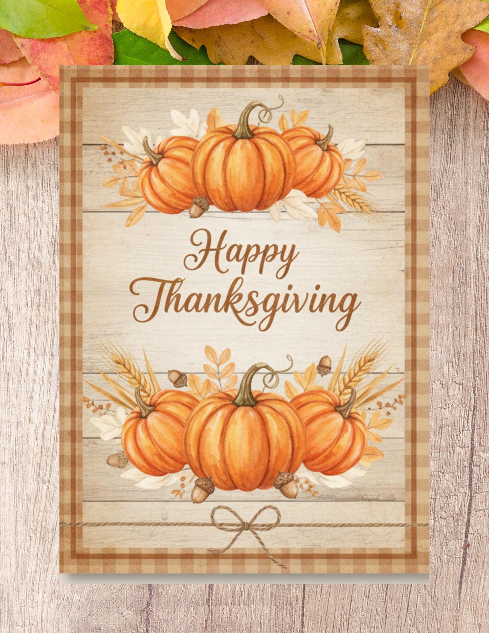 Happy Thanksgiving Card Printable 5x7, Rustic Pumpkin Fall Greeting ...