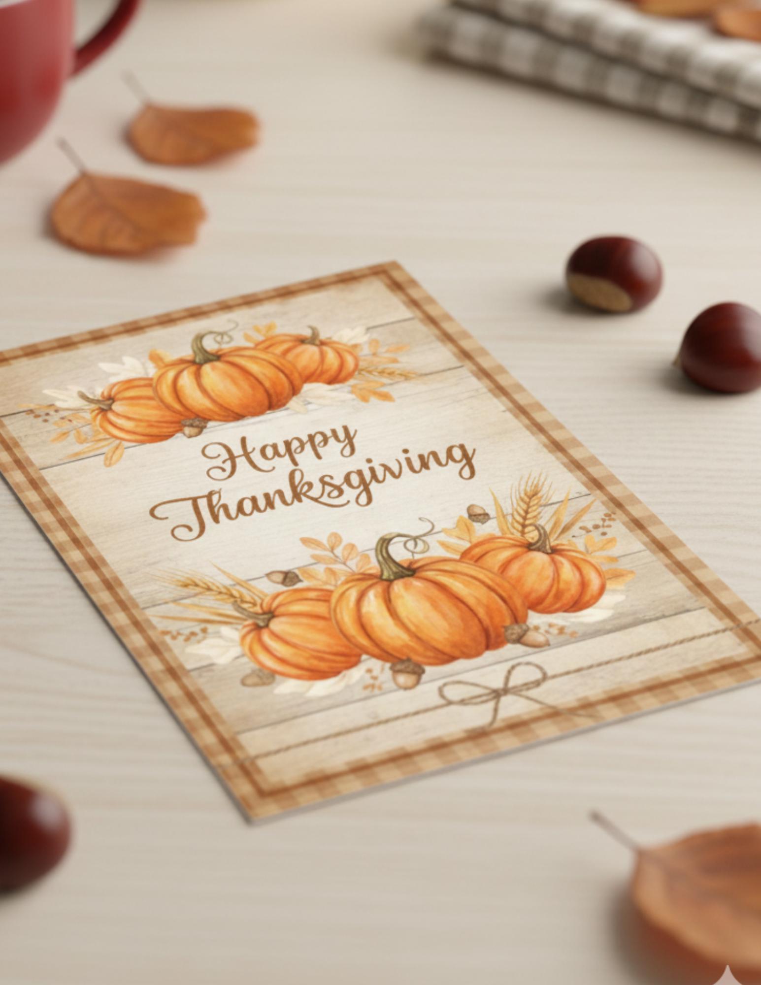 Happy Thanksgiving Card Printable 5x7, Rustic Pumpkin Fall Greeting ...