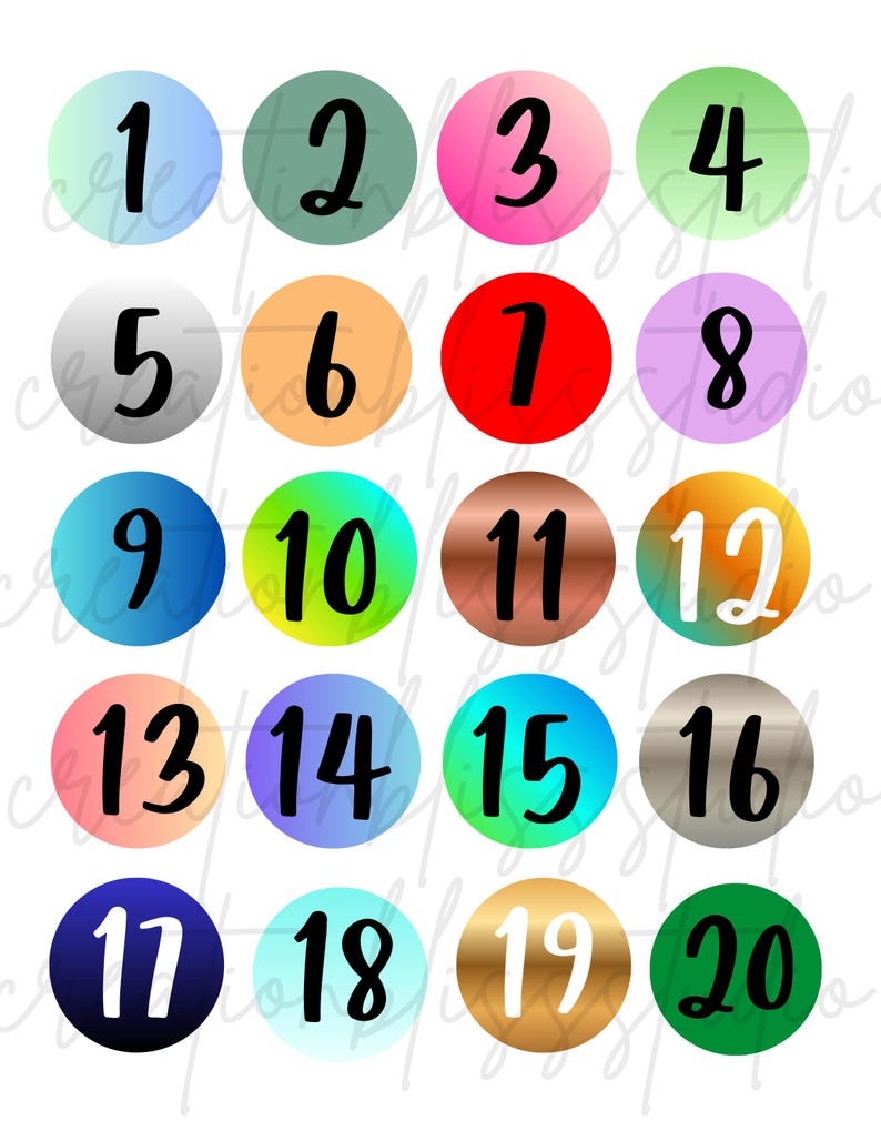 Printable Advent Calendar Numbers 1–24 Plus 16 Blanks Colorful Sticker ...