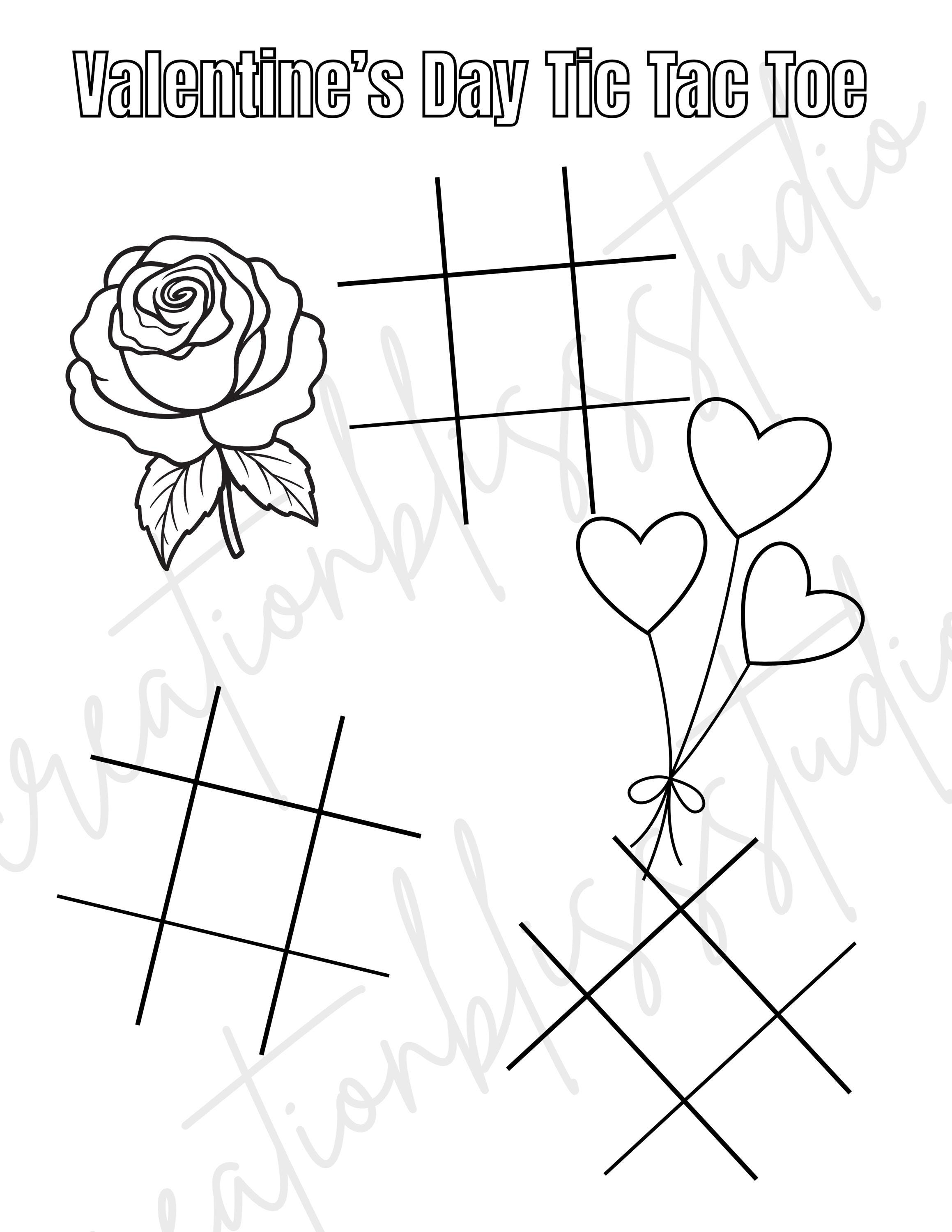 Valentine’s Day Tic Tac Toe Printable, Valentine Coloring Pages for ...