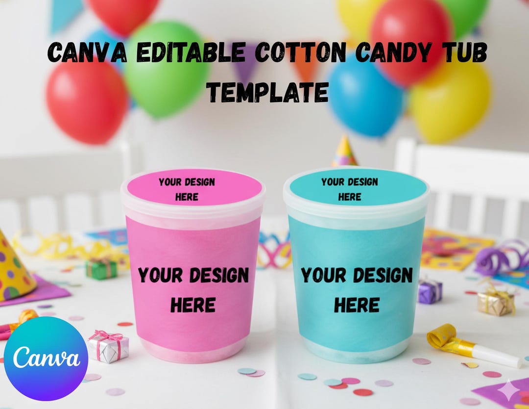 Cotton Candy Tub Wrapper Label Template 2oz| Editable Canva |digital ...