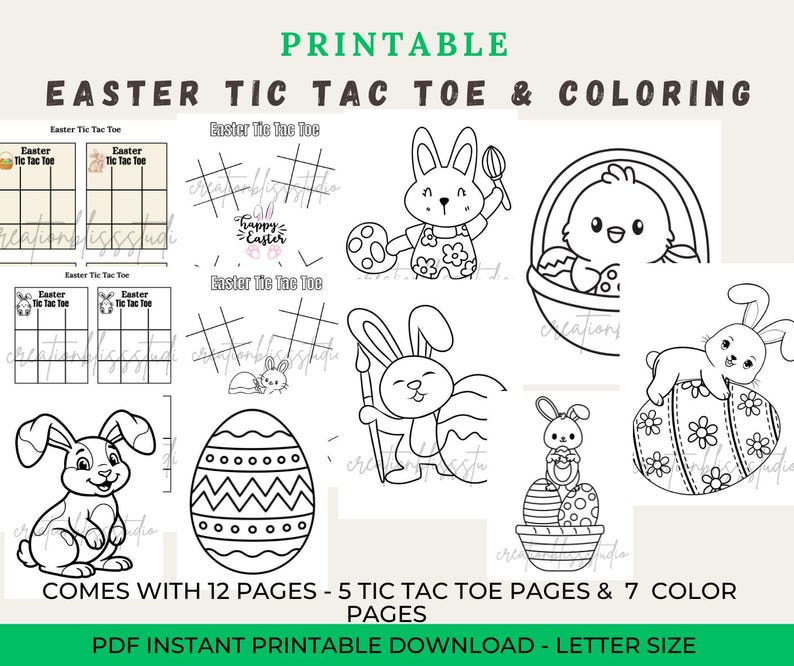 Easter Tic Tac Toe & Coloring Pages Printable, Kids Easter Activity ...
