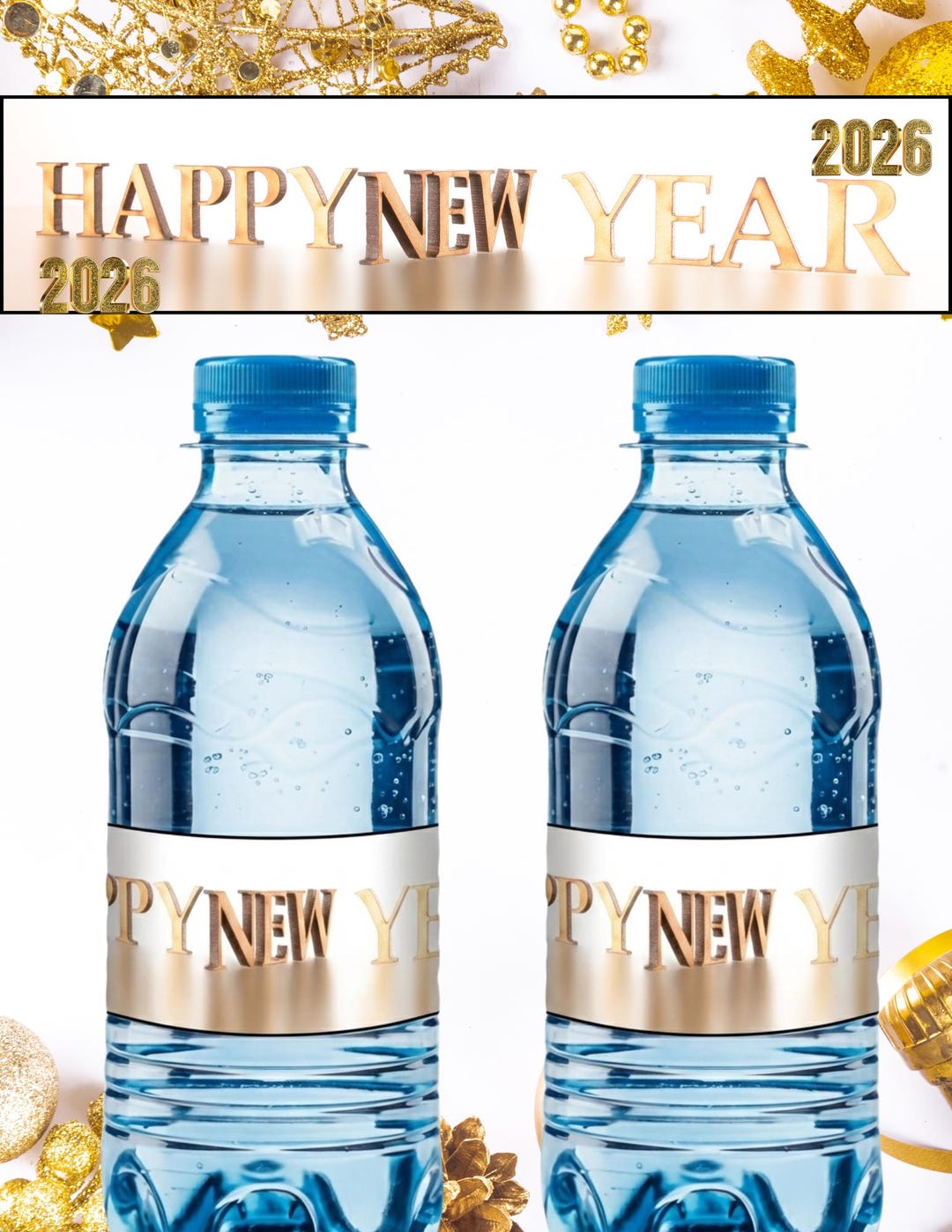 New Year 2026 Water Bottle Labels Printable, Happy New Year Party Drink ...