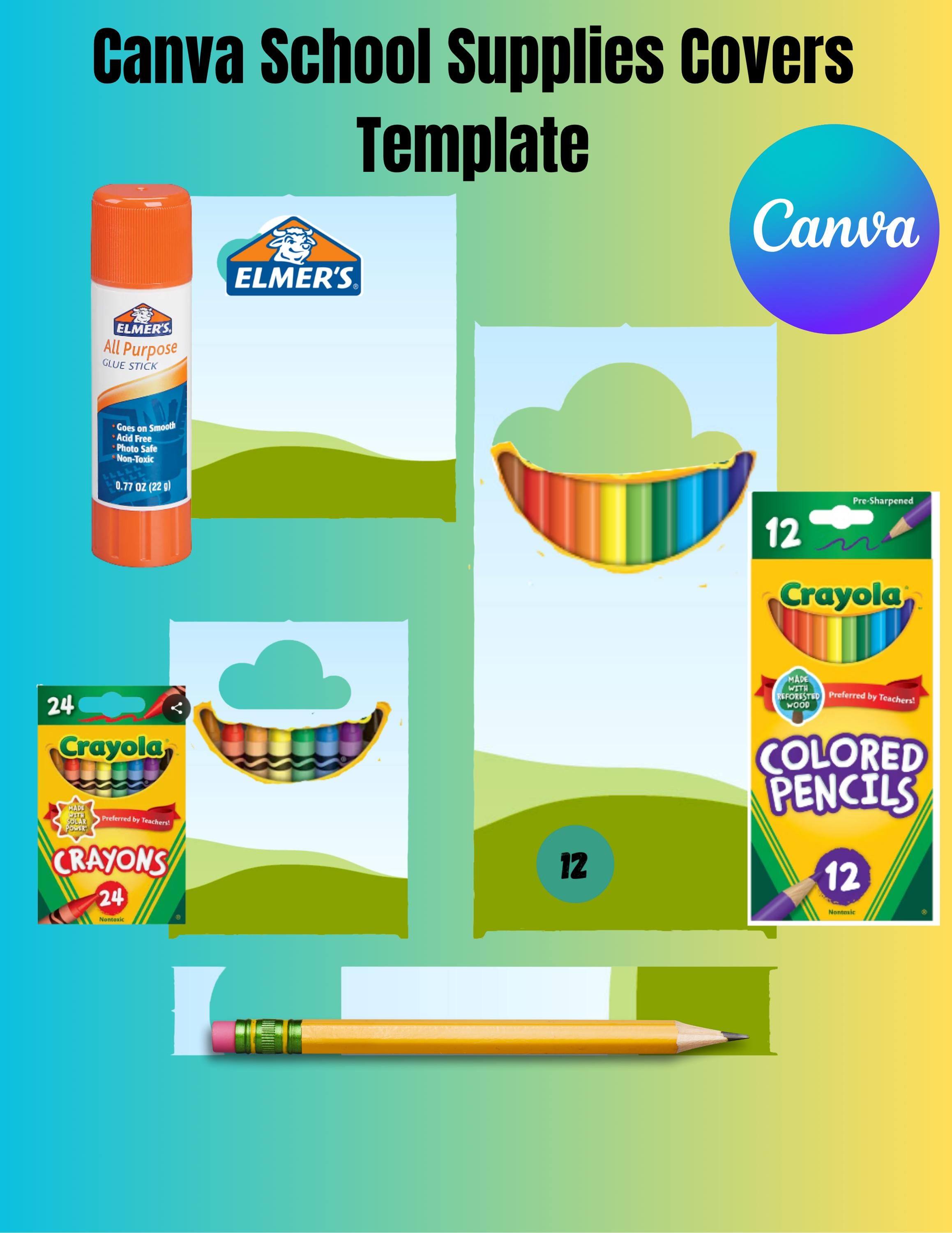 Editable School Supply Label Bundle Canva | Composition Notebook Cover ...