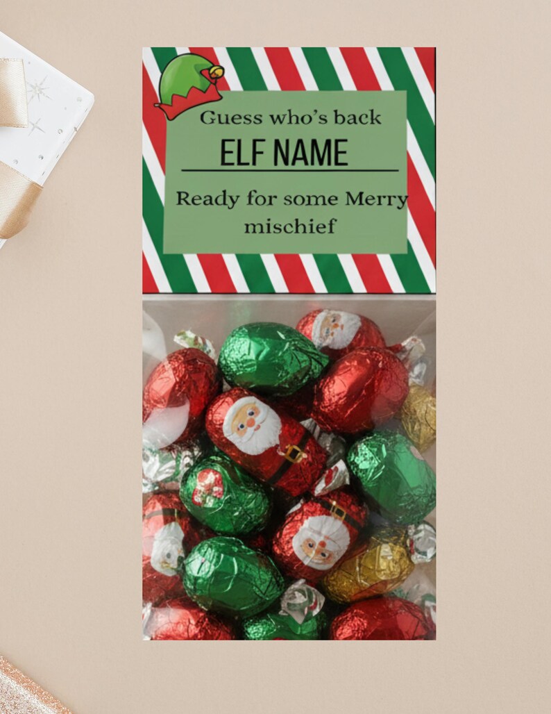 Printable Elf Bag Topper, Christmas Goody Bag Topper With Elf Name ...