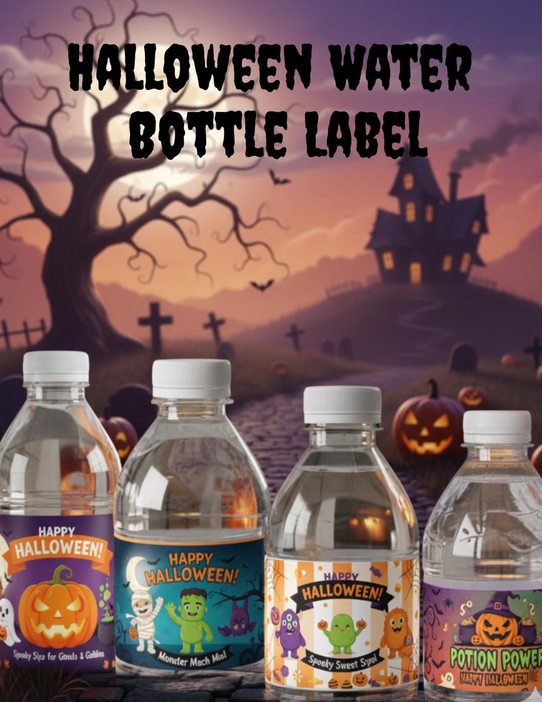 Halloween Water Bottle Labels Printable | 5 Designs per Sheet ...