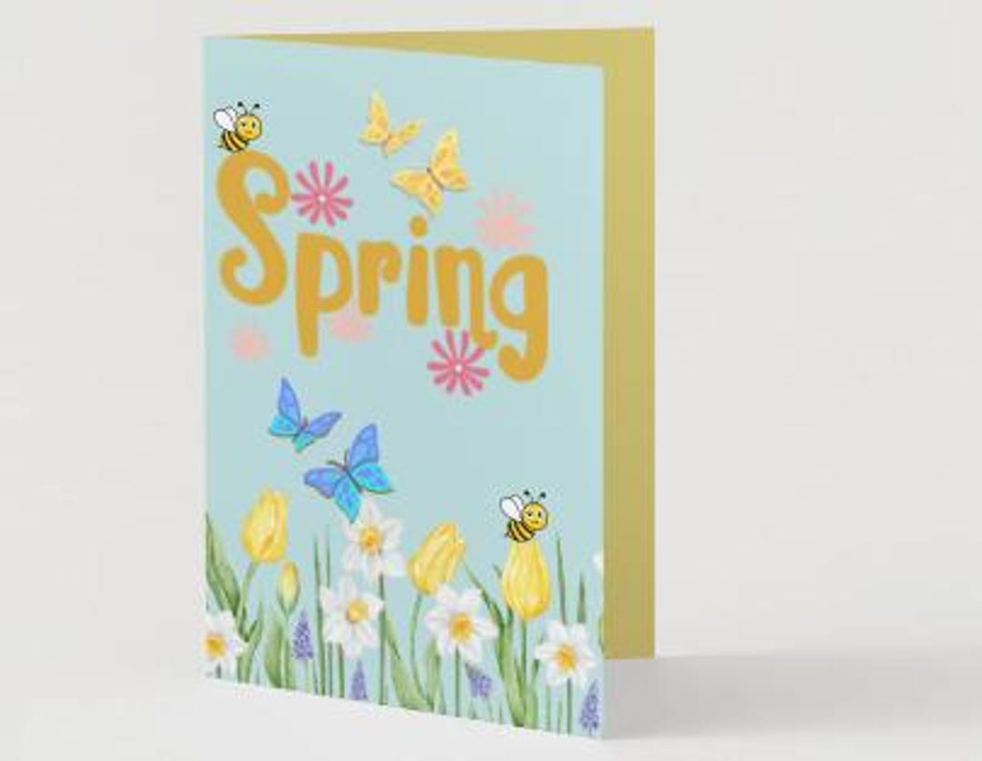 Cute Spring Printable Card 5x7 Foldable, Floral Spring Greeting Card ...