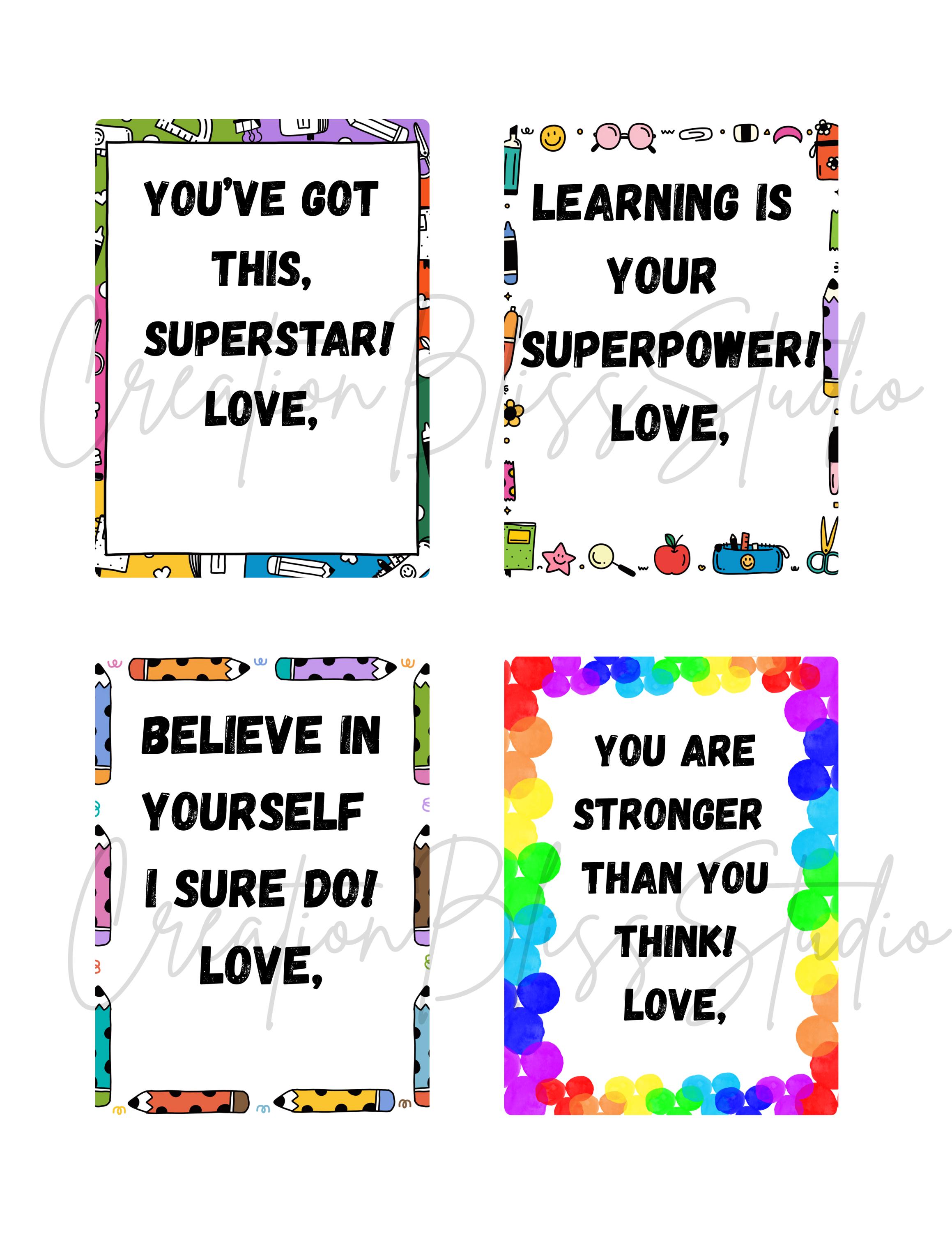 Motivational Lunchbox Notes for Kids: 16 Printable Encouragement Cards ...