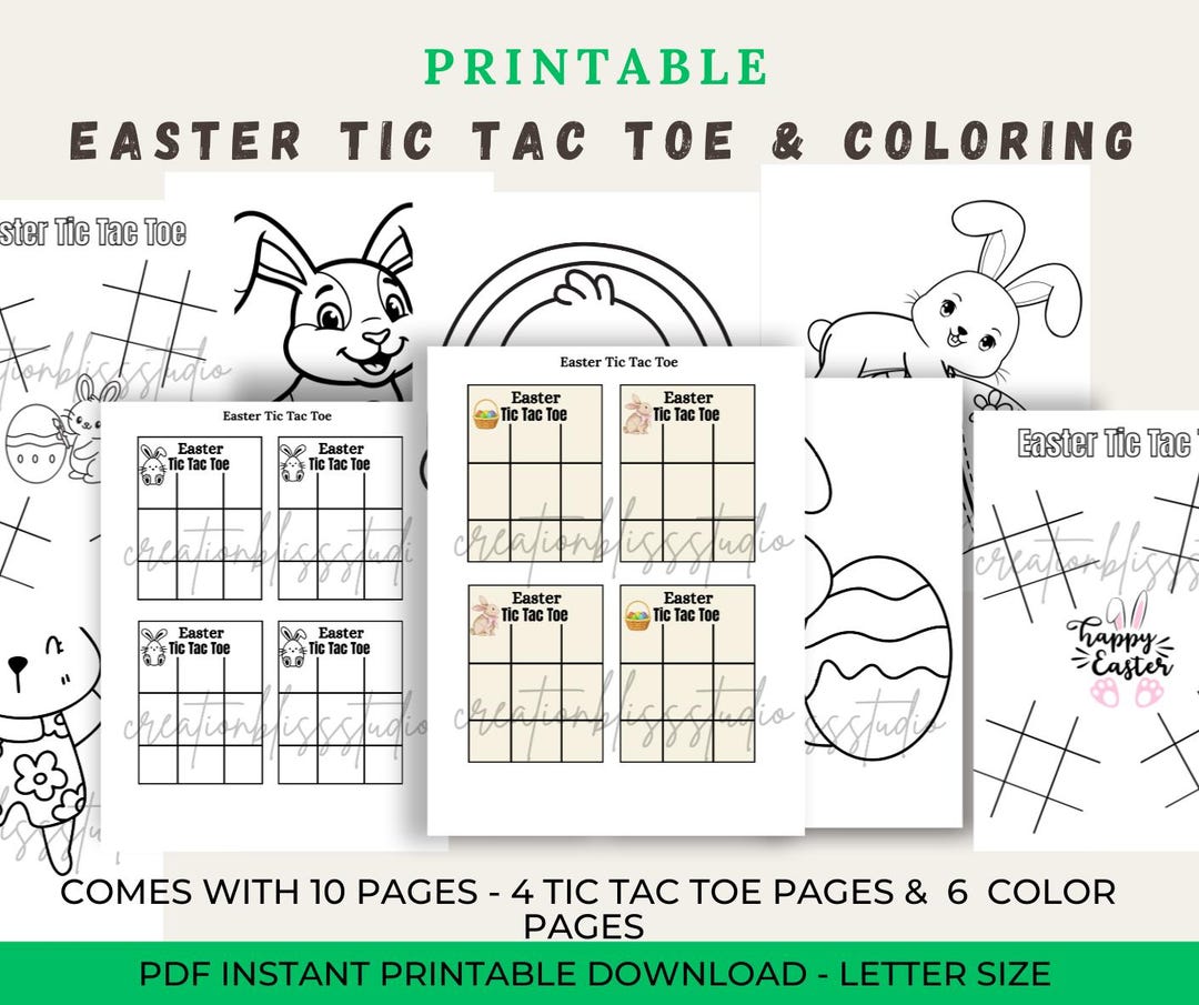 Easter Tic Tac Toe & Coloring Pages Printable, Kids Easter Activity ...