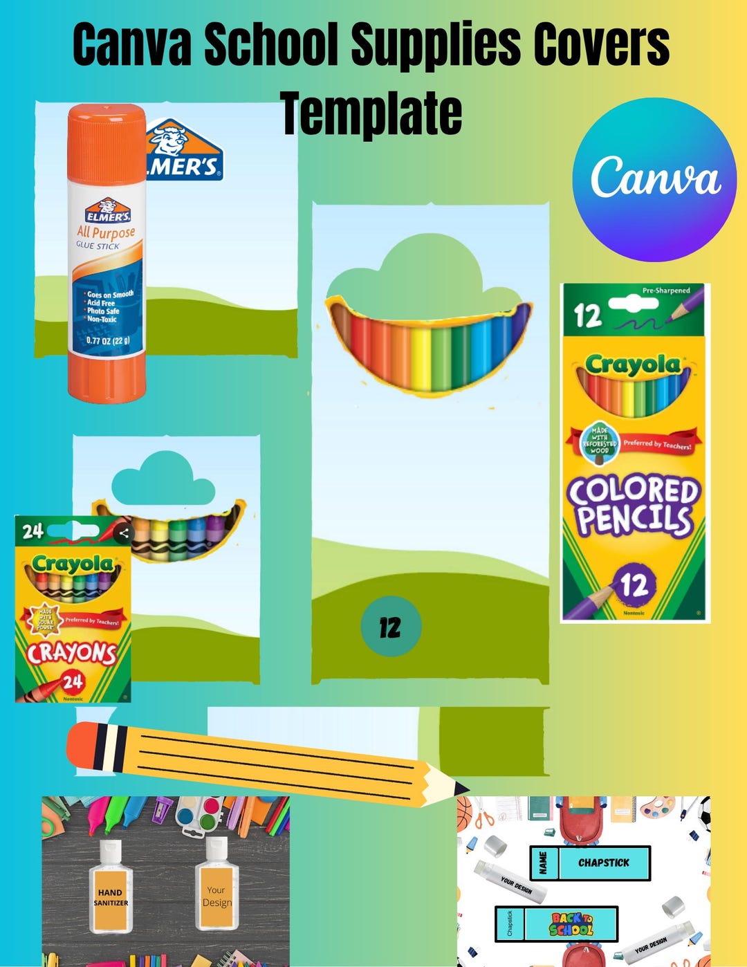 Editable School Supply Label Bundle Canva | Composition Notebook Cover ...