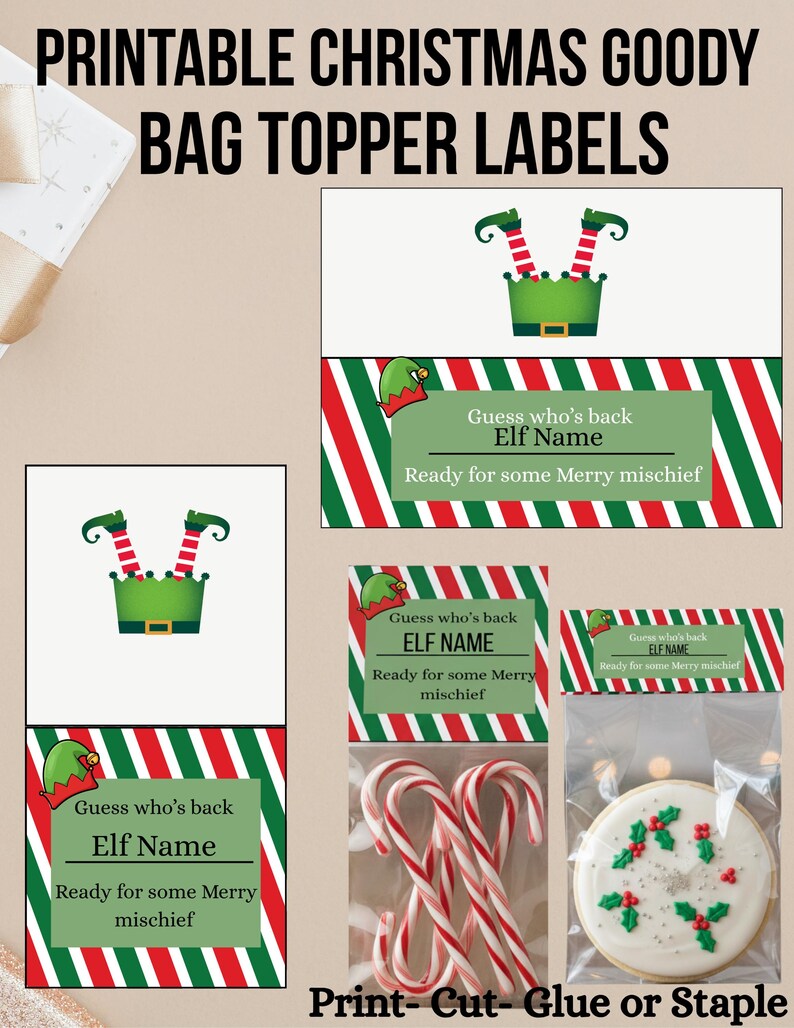 Printable Elf Bag Topper, Christmas Goody Bag Topper With Elf Name ...
