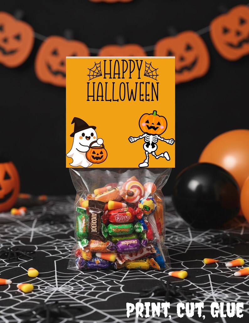 Halloween Goody Bag Topper Printable Labels, Ghost & Pumpkin Treat Bag ...