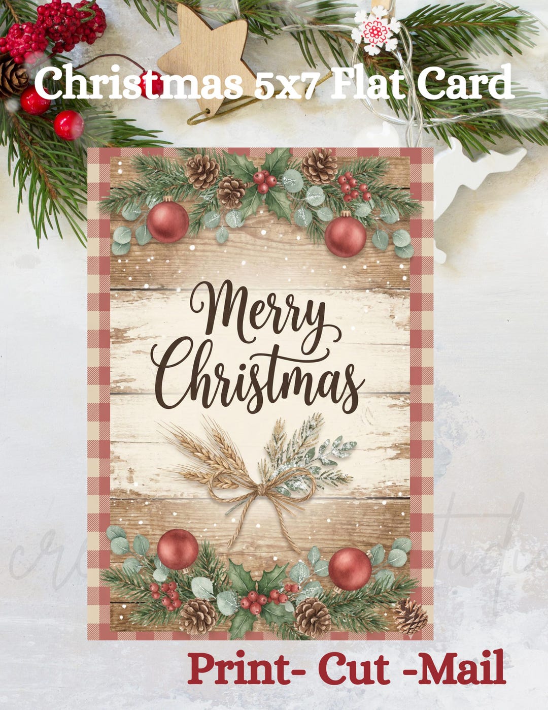 Printable Rustic Christmas Card, Merry Christmas Rustic Holiday Card ...