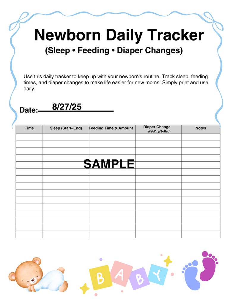 Newborn Daily Tracker Printable: Baby Sleep, Feeding & Diaper Log (PDF ...