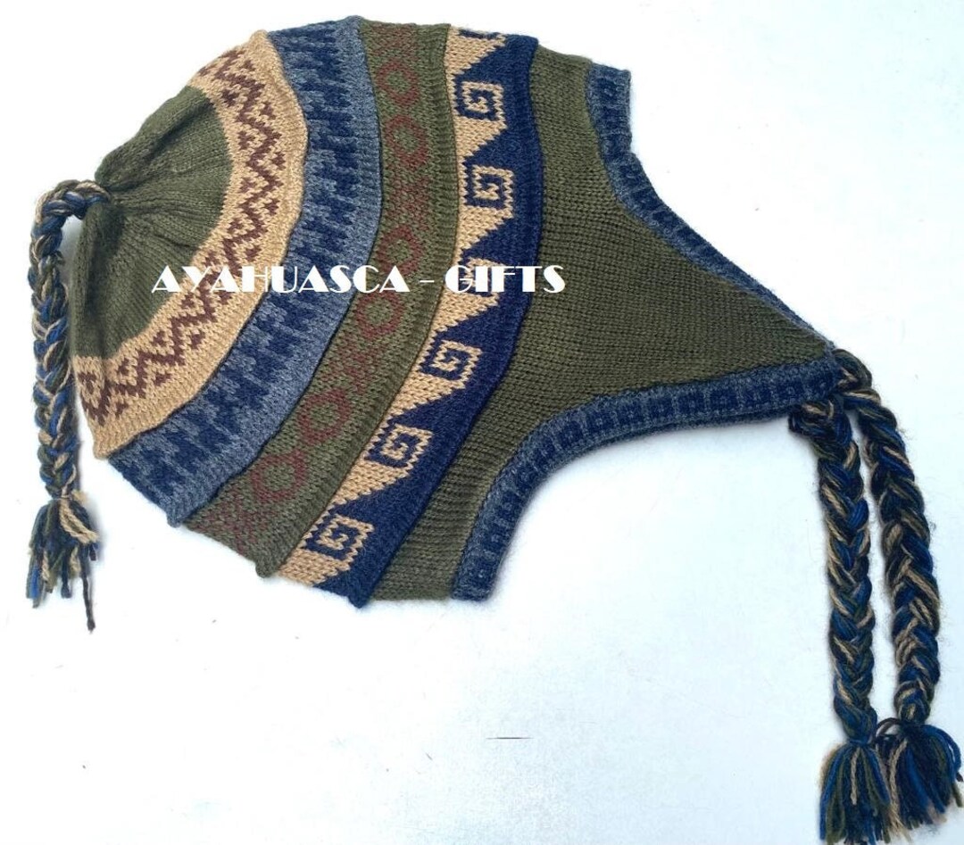 Green Military Unisex Peruvian Alpaca Hat With Earflaps 100% Lining ...