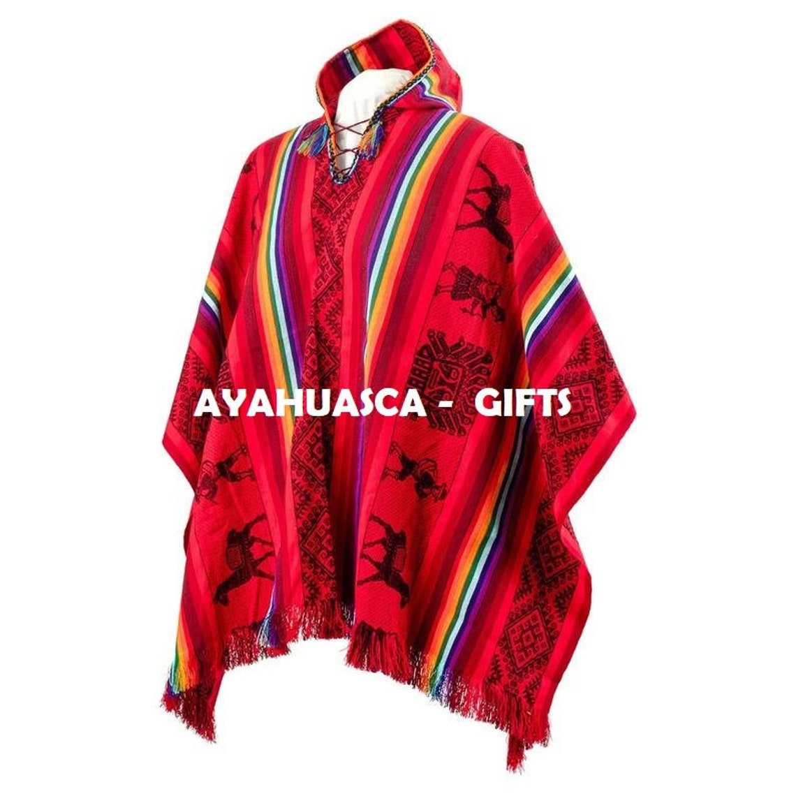 Hooded Peruvian Poncho RED Peruvian Traditional Wool Blend - Etsy