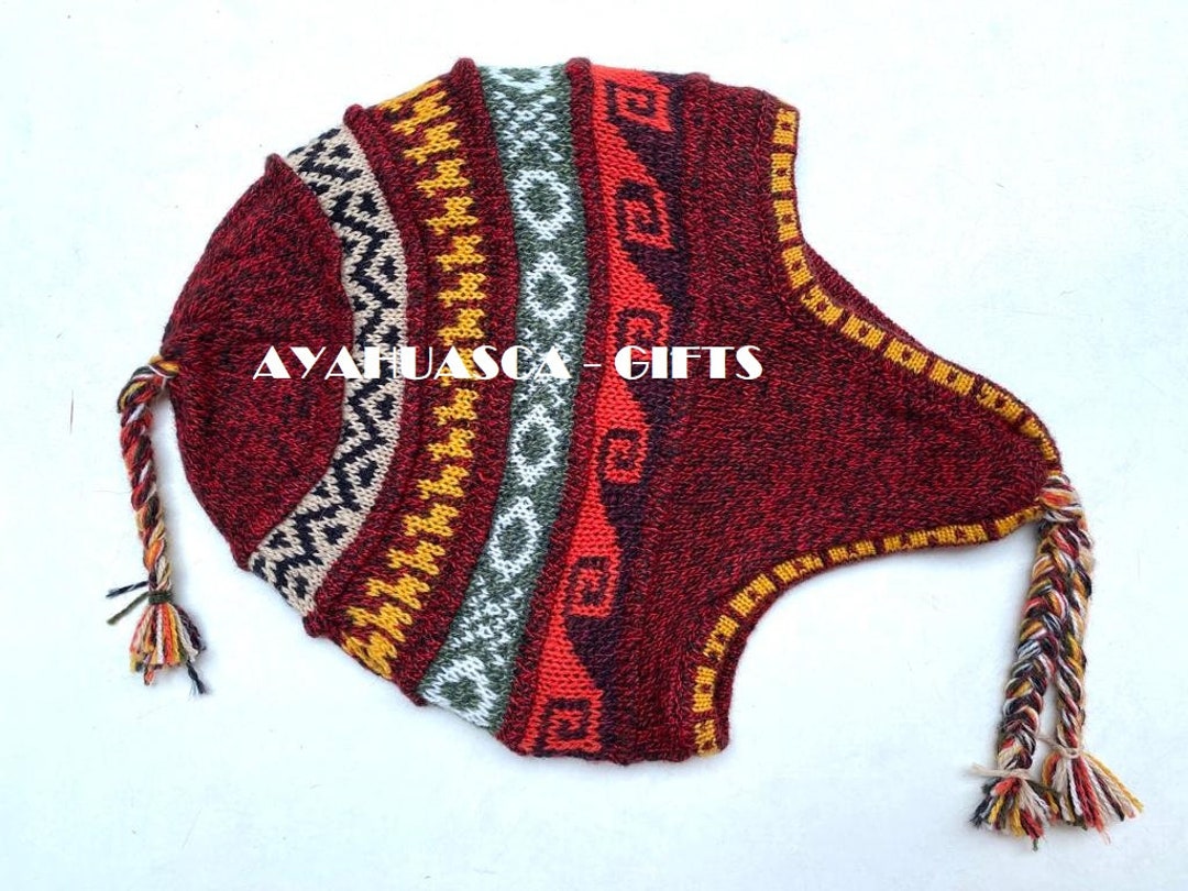 Hashed Red Unisex Peruvian Alpaca Hat Chullo With Earflaps - Etsy