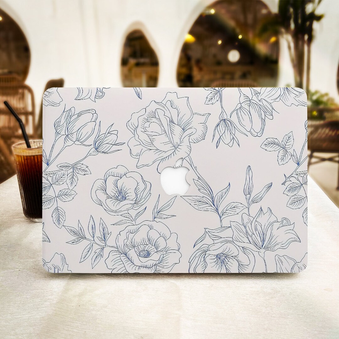 Royal Blue Floral MacBook Case Laptop Cover for Mac 16 12 13 Inch for ...