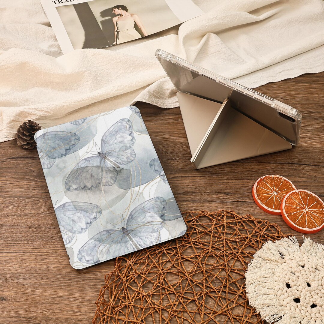 Blue Butterflies Y+flip With Pencil Holder iPad Case for iPad Air 6/7 ...