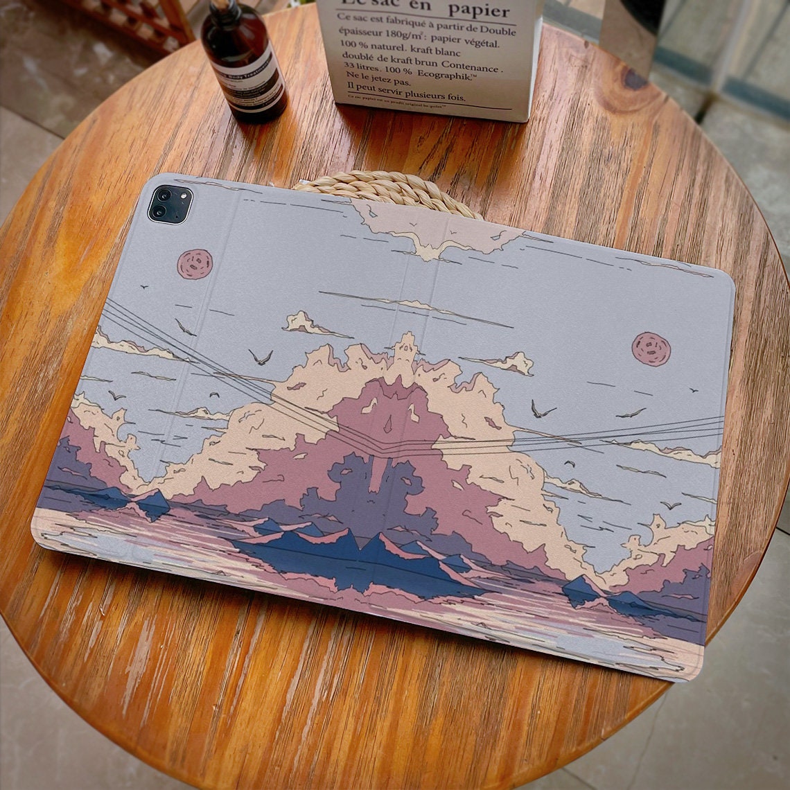 Abstract Sea Sun iPad Case With Pencil Holder for iPad Air 4/5 iPad Pro ...
