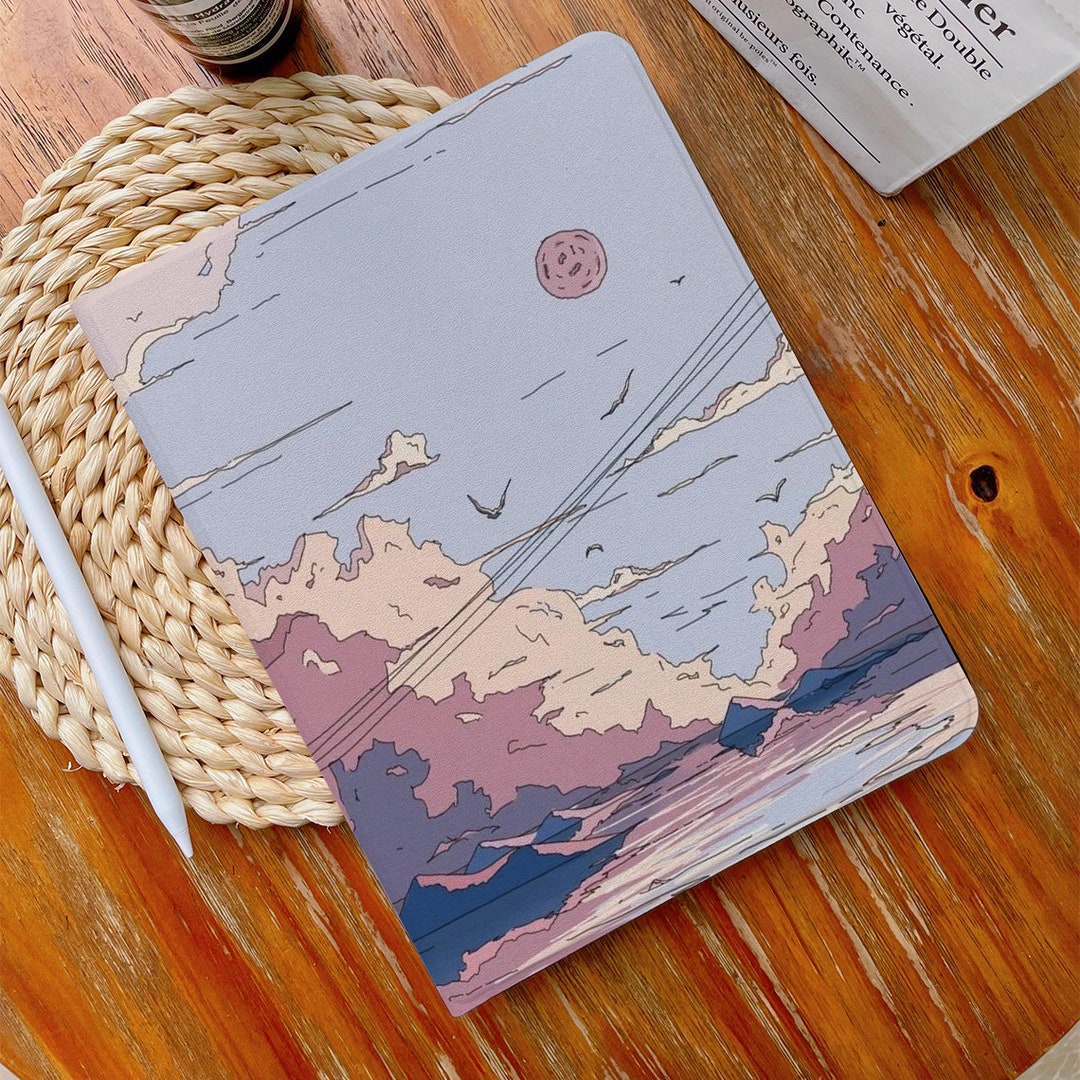 Abstract Sea Sun iPad Case With Pencil Holder for iPad Air 4/5 iPad Pro ...