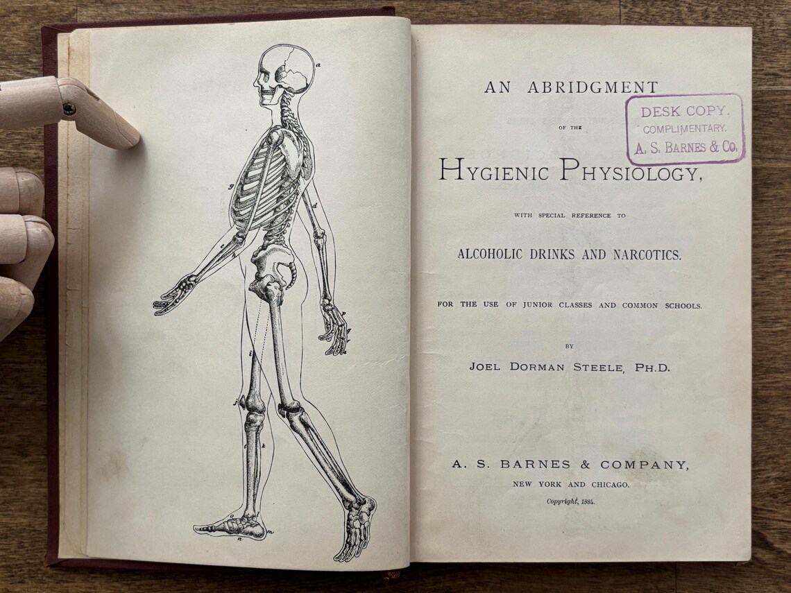 Vintage Creepy Spooky Halloween Decor Skeleton Book 1884 Hygienic ...