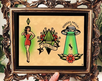 The Sims Traditional Tattoo Flash Sheet Art Print - Etsy