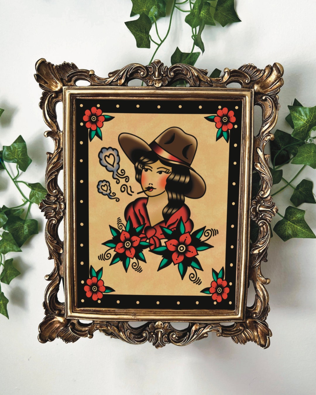 American Traditional Cowgirl and Cowboy Tattoo Flash Art Print - Etsy