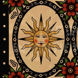 American Traditional Sun and Moon Celestial Tattoo Flash Art Print - Etsy