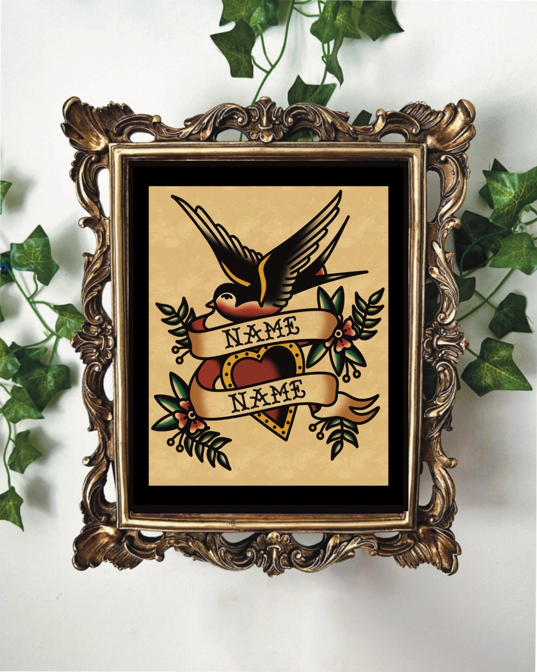 Custom Sparrow Tattoo Art Print: Personalized Names, Couples Gift (8x10 ...