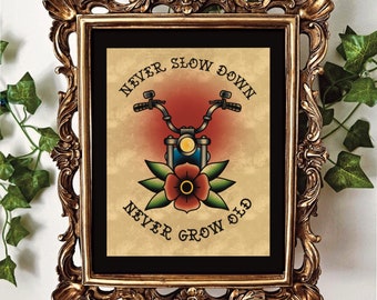 Vintage Motorcycle & Traditional Tattoo Flash Art Print- Cafe Racer Ink ...