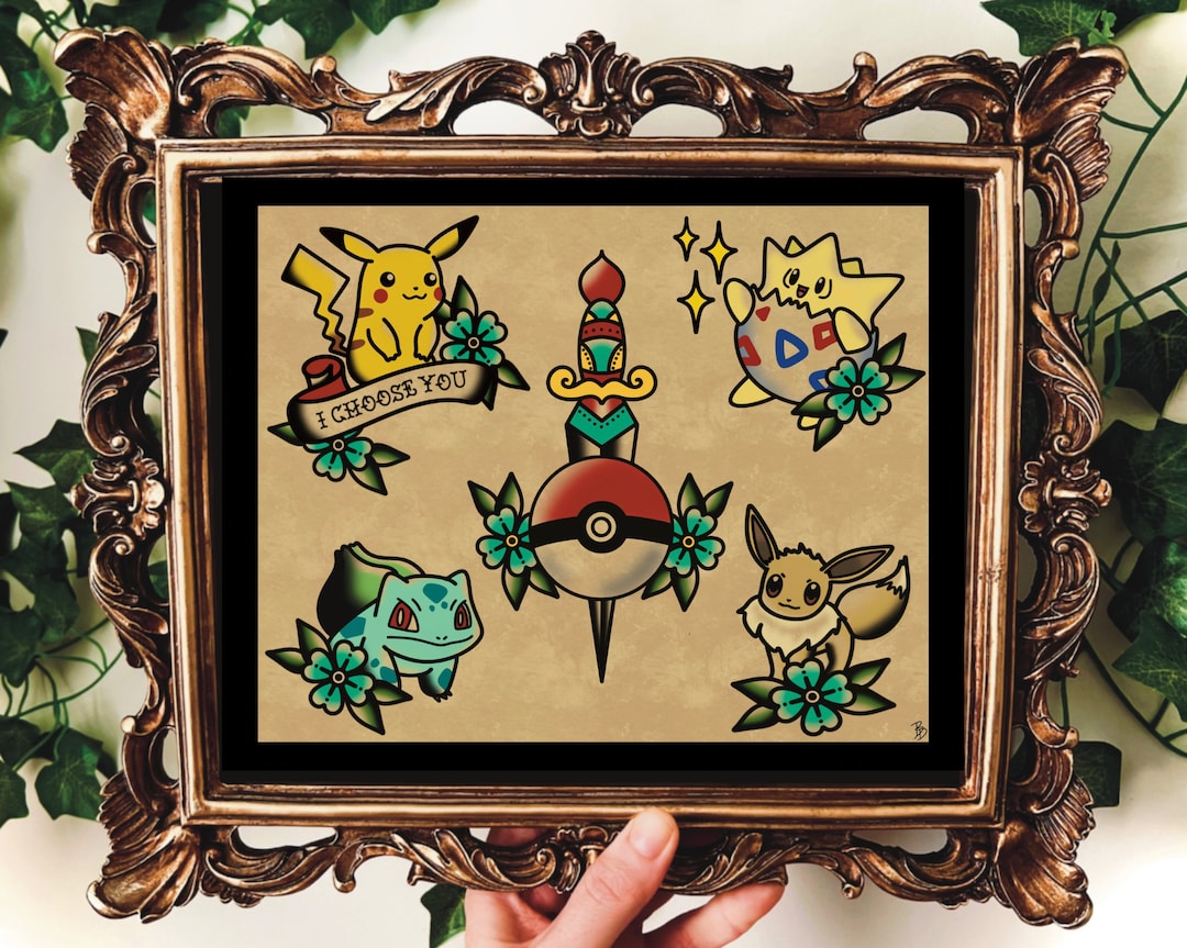 American Traditional Pokémon Tattoo Flash Art Print - Etsy