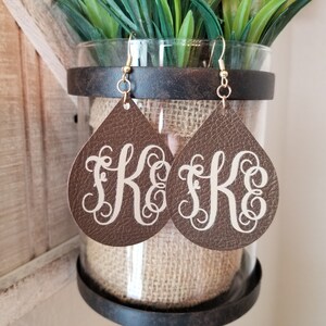 Customizable Faux Leather Earrings Interlocking Monogram - Etsy