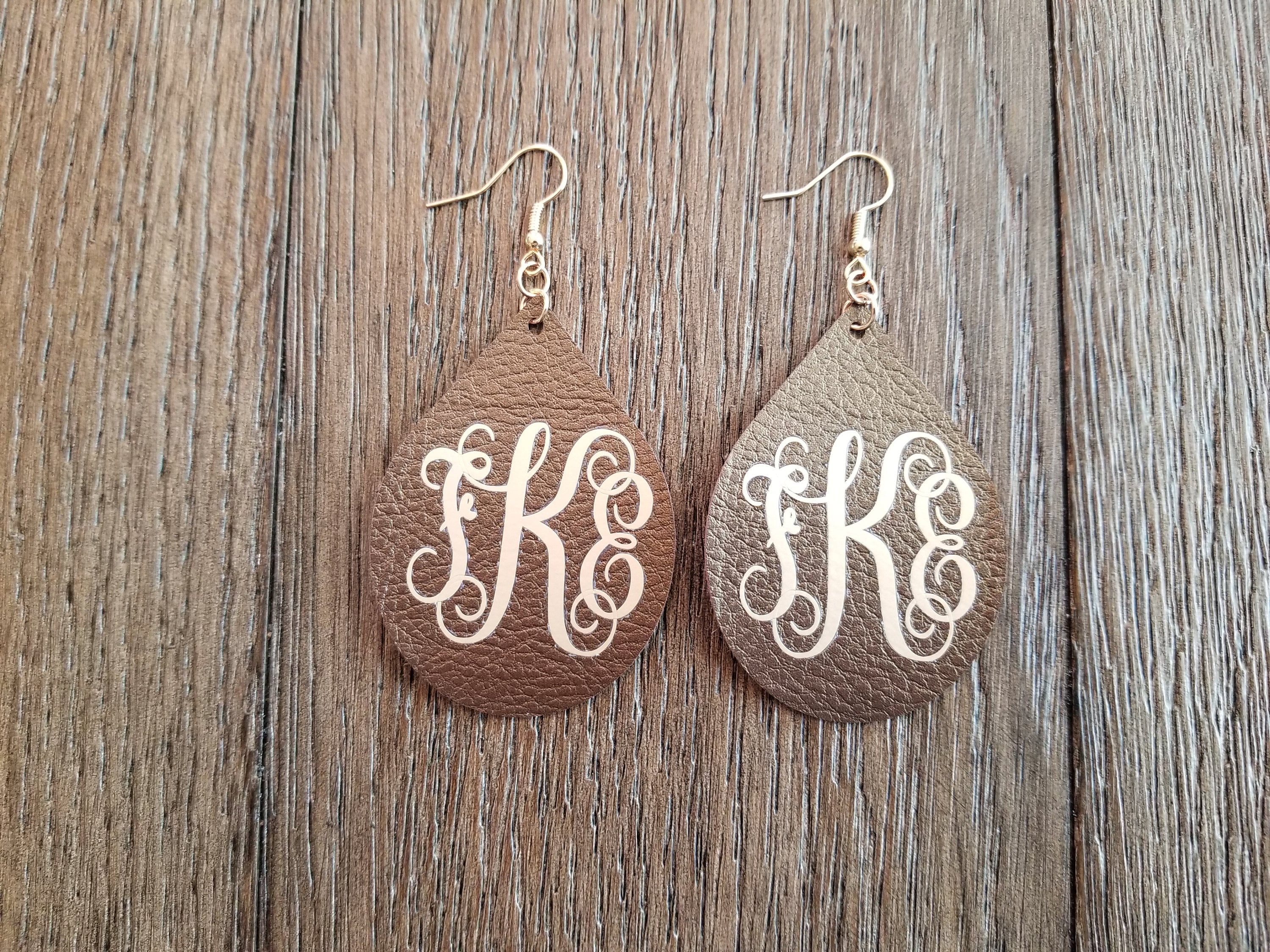 Customizable Faux Leather Earrings Interlocking Monogram - Etsy