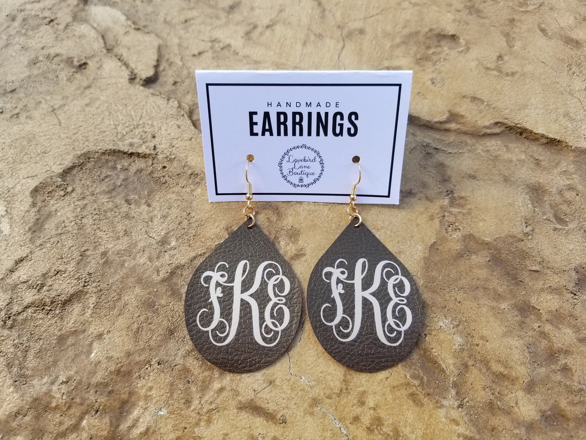 Customizable Faux Leather Earrings Interlocking Monogram | Etsy