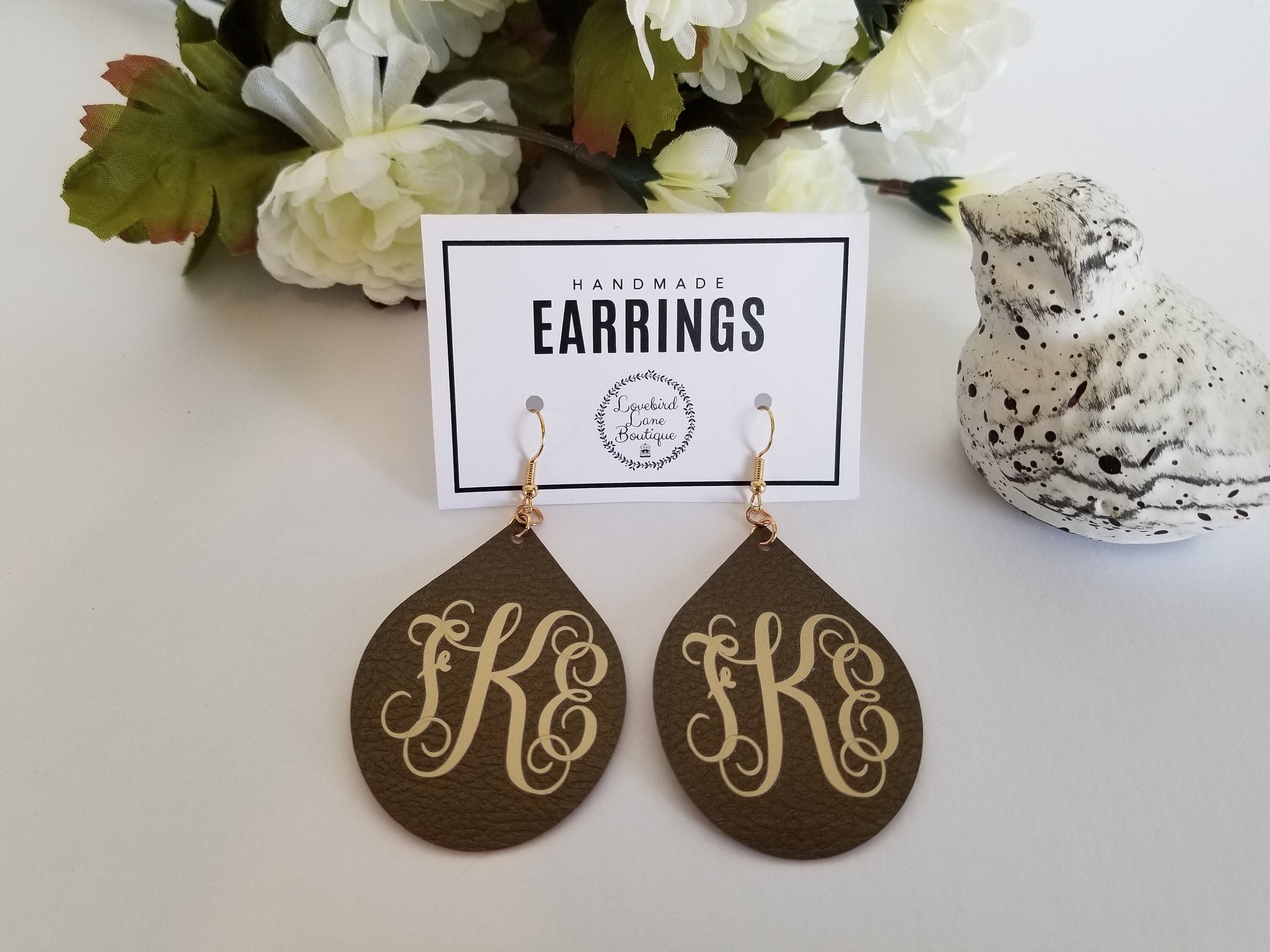 Customizable Faux Leather Earrings Interlocking Monogram - Etsy