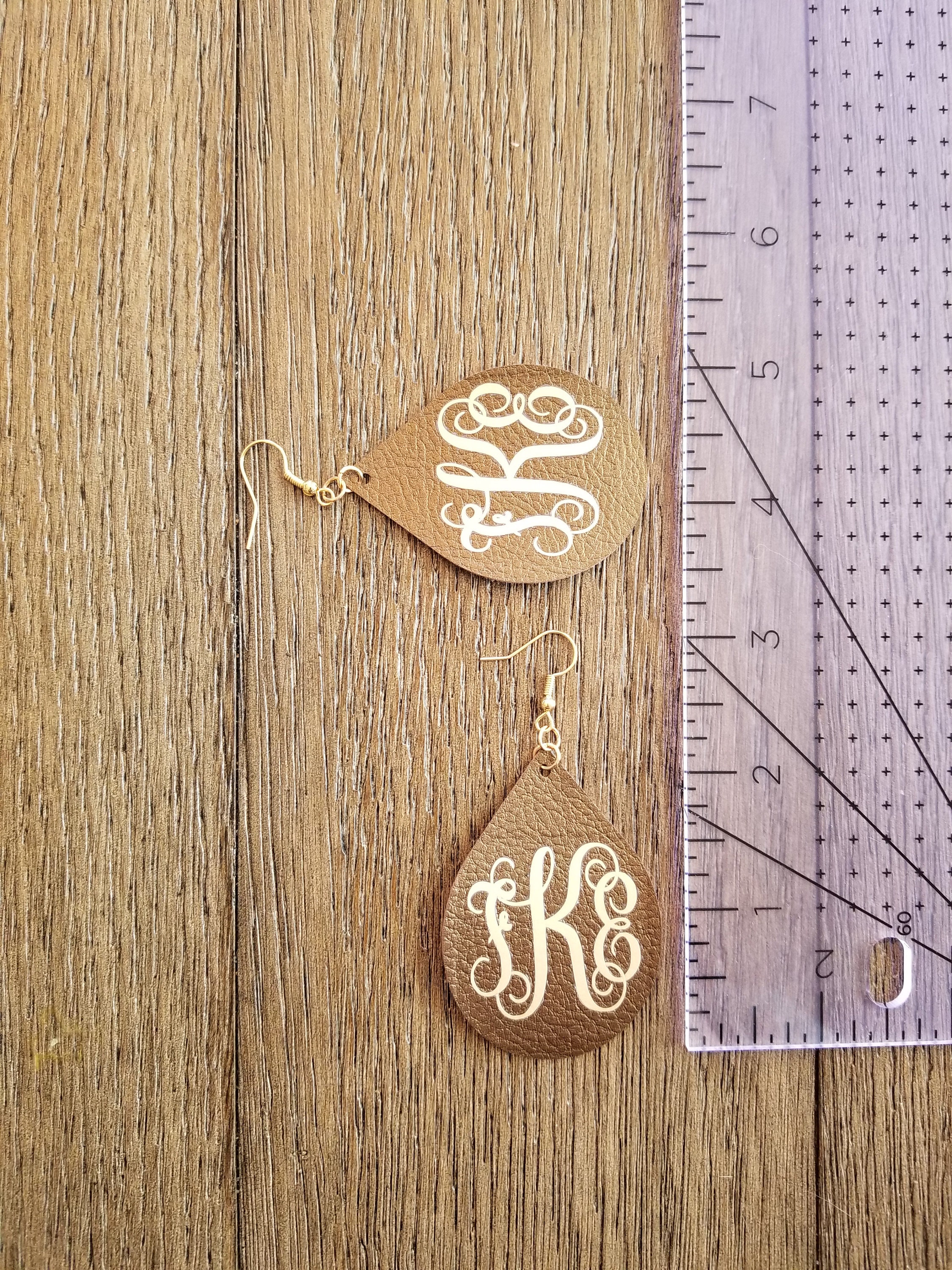 Customizable Faux Leather Earrings Interlocking Monogram - Etsy