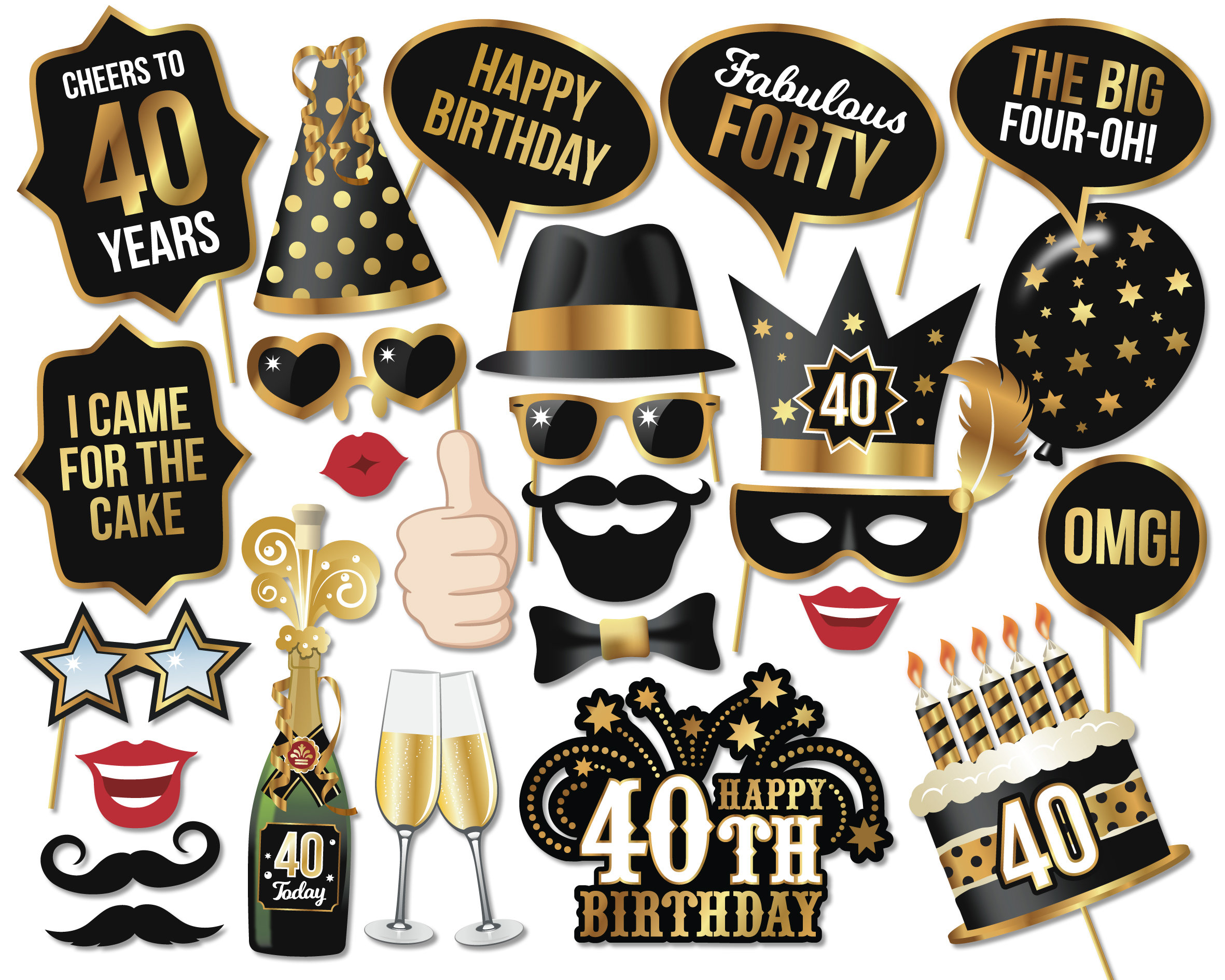 40th Birthday Photo Booth Props 40 Today Party Props Printable PDF ...