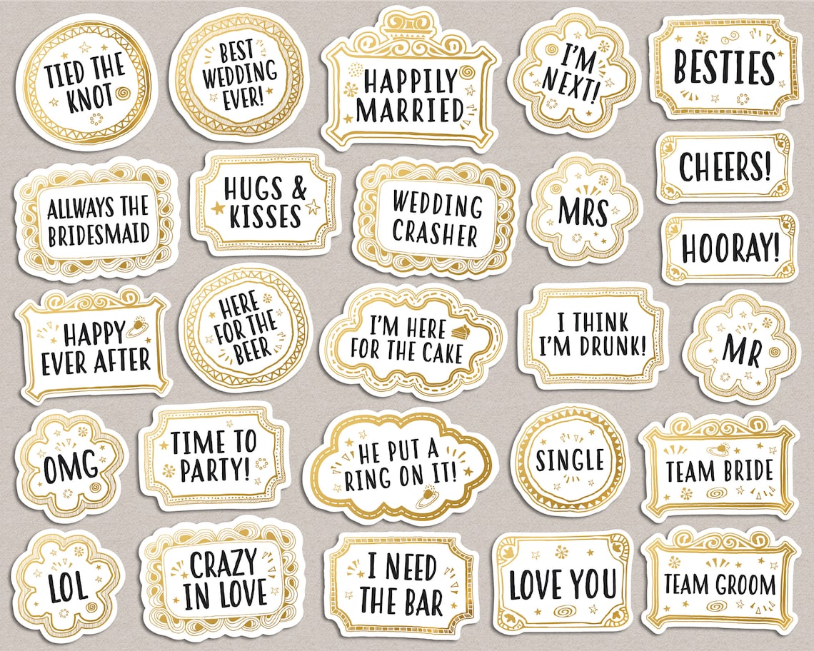 Wedding Photo Booth Props, Printable Wedding Signs, 26 Wedding Party ...