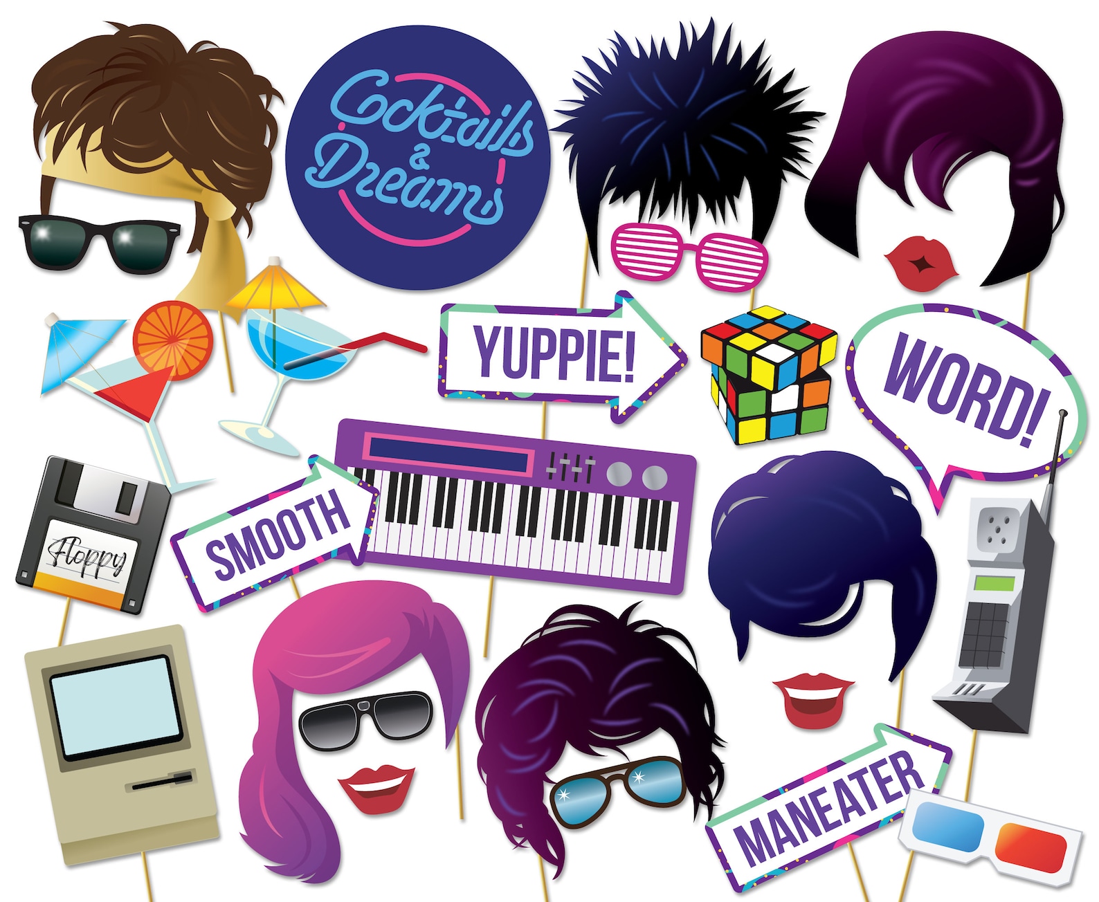 80s Photo Booth Party Props - Printable 80s Photo Props - Printable PDF ...