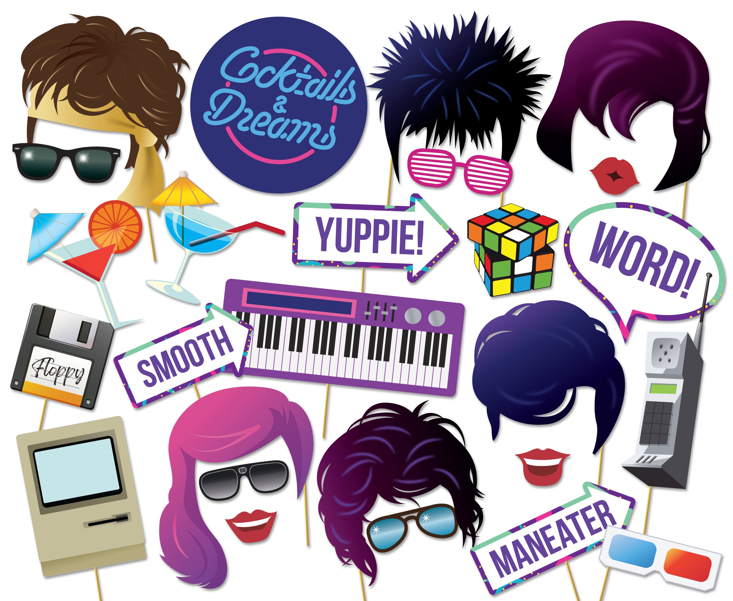 80s Photo Booth Party Props - Printable 80s Photo Props - Printable PDF ...