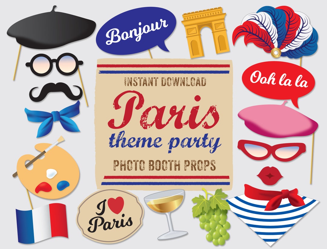 Paris Photo Booth Props, Vive La France Printable Party Props, French ...