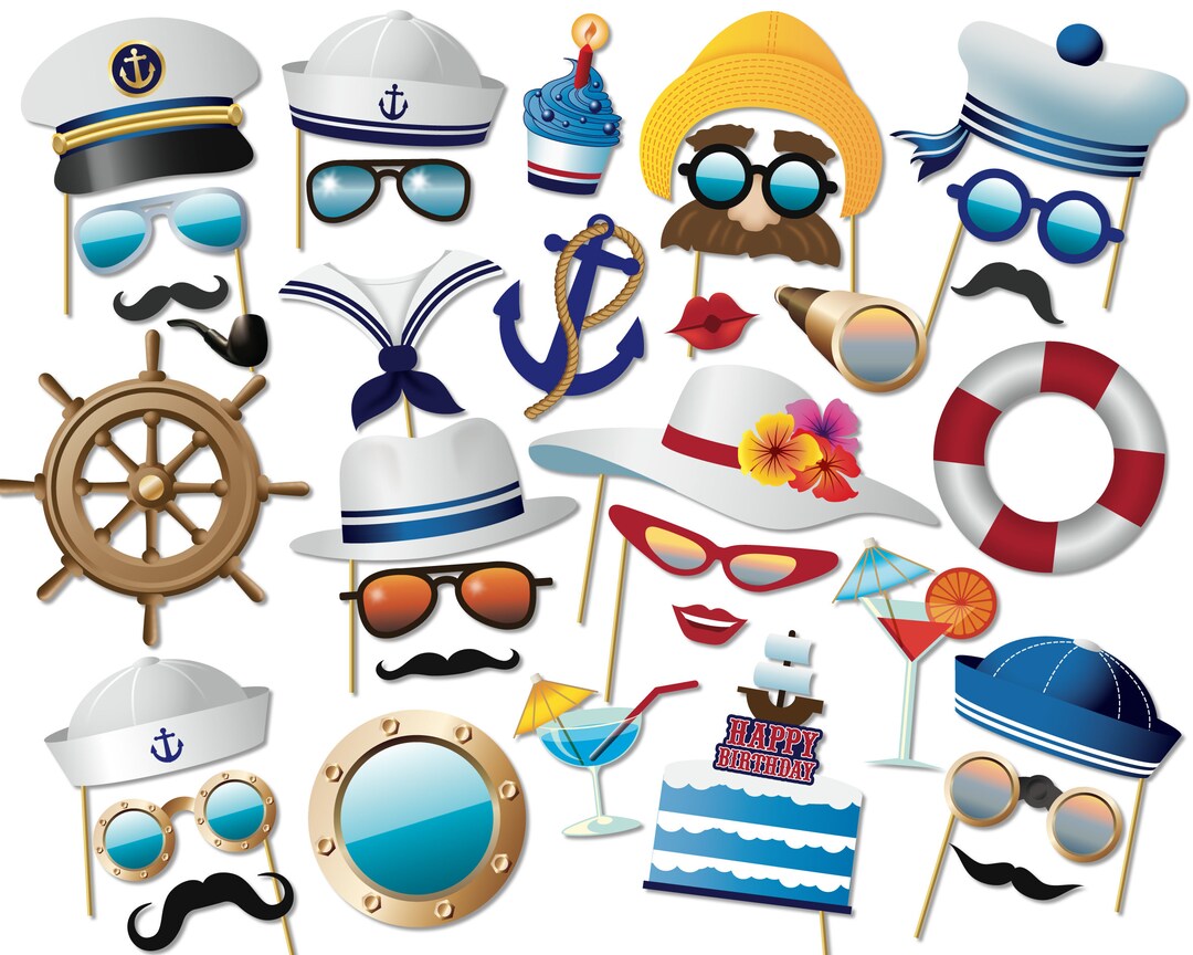Nautical Photo Props, Navy Photo Booth Party, Cruise Party Props ...