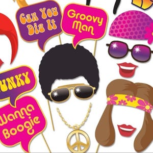 Photo Booth Party Props - Seventies Glam Rock Printable Props - 1970s ...
